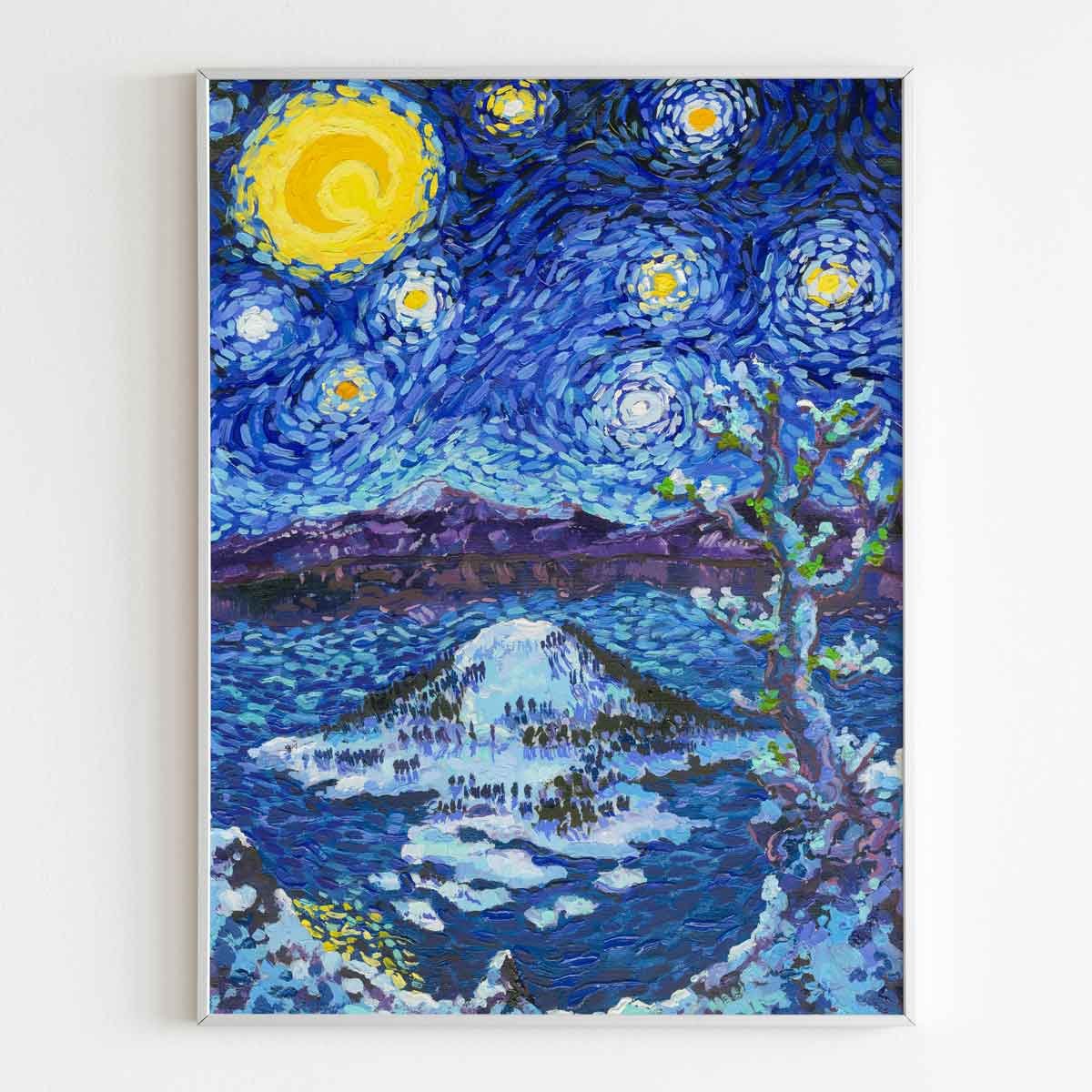 Crater Lake National Park Starry Night Poster - Premium Textured Paper ...